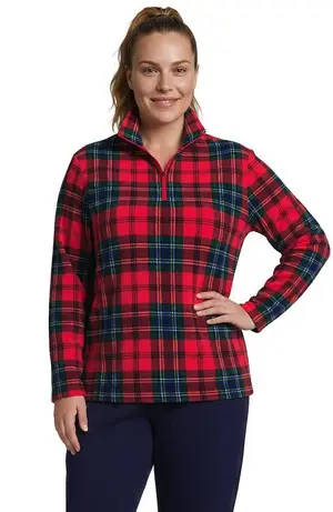 LANDS' END LANDS' END Fleece Pullover Compass Red/pine Plaid
