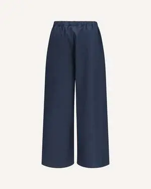 WEEKEND MAXMARA S Max Mara Aureo Cotton Poplin Wide Leg Pants - Blue