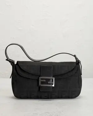 FWRD RENEW Fendi Zucca Baguette Shoulder Bag - Black