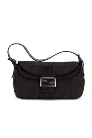 Fendi Zucca Monogram Canvas Baguette Shoulder Bag - Black