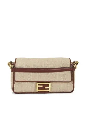 Fendi Zucca Monogram Canvas Baguette Shoulder Bag - Neutral
