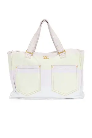 Chanel Multi-color Canvas Double Pocket Tote Bag - White