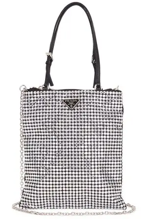 Prada Crystal Embellished Satin Tote Bag - Silver