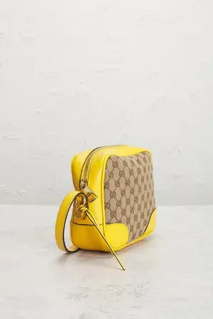 Gucci Mini Bree Messenger Bag Beige Gg Canvas And Calfskin - Yellow