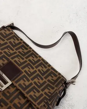 FWRD RENEW Fendi Zucca Mama Forever Baguette Shoulder Bag - Brown