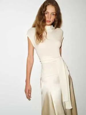 REFORMATION Norette Knit Top With Mock Neck And Tie Detail - Ivory