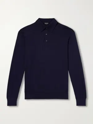 Zegna Cashmere And Silk-blend Polo Shirt - Blue