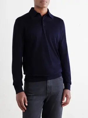 Zegna Cashmere And Silk-blend Polo Shirt - Blue