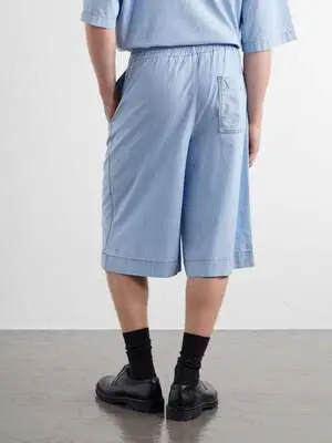AMI Paris Straight-leg Logo-embroidred Cotton-chambray Shorts