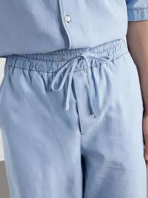 AMI Paris Straight-leg Logo-embroidred Cotton-chambray Shorts