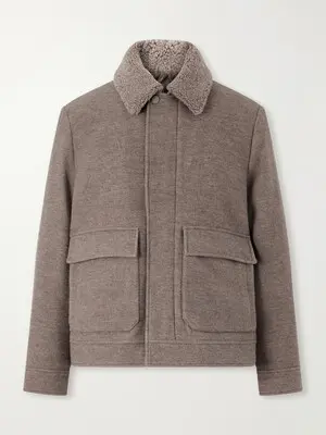 Canali Shearling-trimmed Wool And Cashmere-blend Bomber Jacket - Neutrals