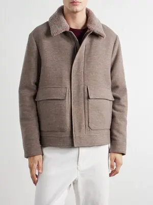 Canali Shearling-trimmed Wool And Cashmere-blend Bomber Jacket - Neutrals