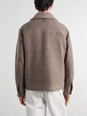 Canali Shearling-trimmed Wool And Cashmere-blend Bomber Jacket - Neutrals
