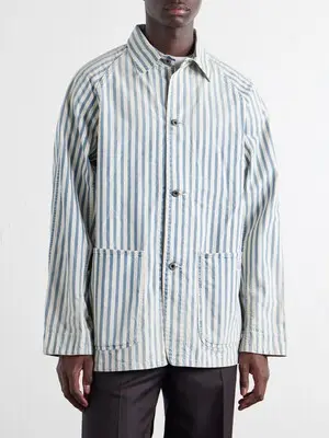 Kapital Logo-appliquéd Striped Cotton-twill Overshirt
