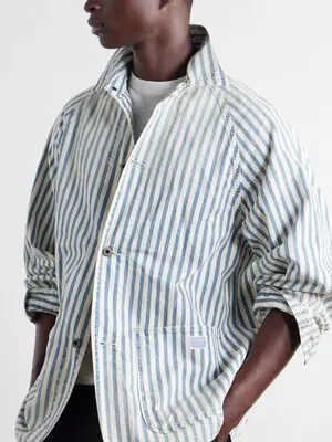 Kapital Logo-appliquéd Striped Cotton-twill Overshirt