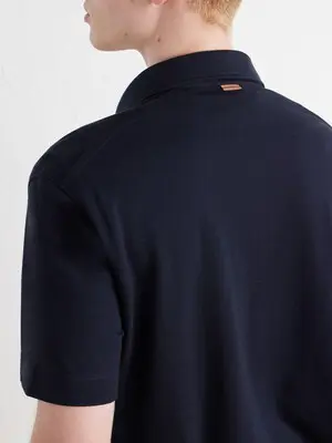 Zegna Leather-trimmed Cotton-piqué Polo Shirt