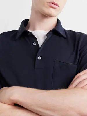 Zegna Leather-trimmed Cotton-piqué Polo Shirt