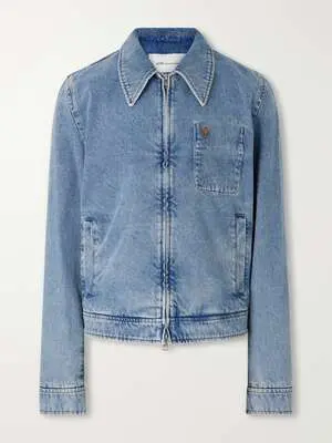 AMI Paris Washed Denim Jacket With Logo Embroidery