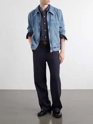 AMI Paris Washed Denim Jacket With Logo Embroidery