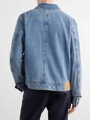 AMI Paris Washed Denim Jacket With Logo Embroidery
