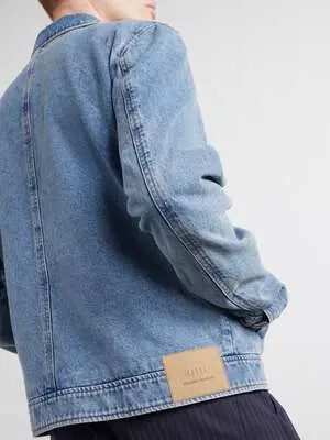 AMI Paris Washed Denim Jacket With Logo Embroidery