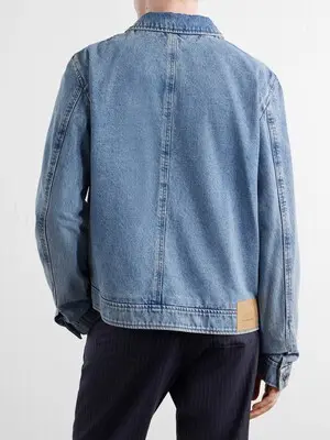 AMI Paris Washed Denim Jacket With Logo Embroidery