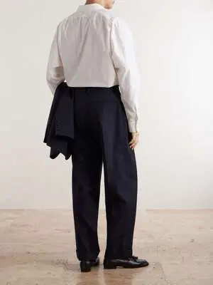 THE ROW Tavel Striped Wool And Silk-blend Trousers
