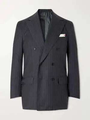 Kiton Double-breasted Pinstriped Wool Suit Jacket