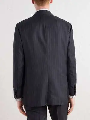 Kiton Double-breasted Pinstriped Wool Suit Jacket