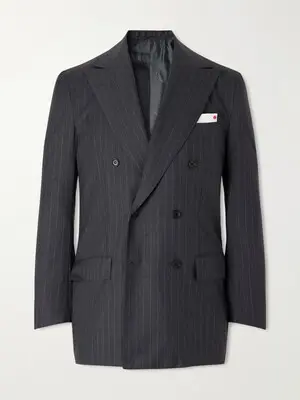 Kiton Double-breasted Pinstriped Wool Suit Jacket - Gray