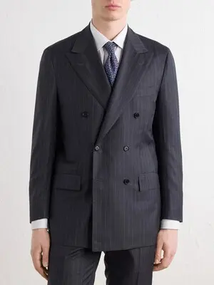 Kiton Double-breasted Pinstriped Wool Suit Jacket
