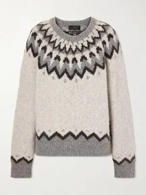 NILI LOTAN Alan Fair Isle Intarsia-knit Wool And Alpaca-blend Sweater - Gray