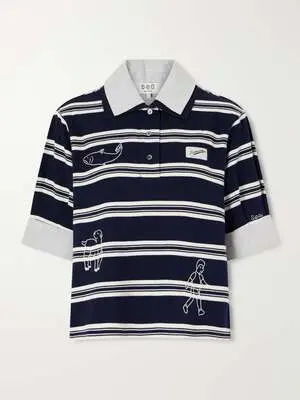 Sea Mina Embroidered Striped Polo Shirt