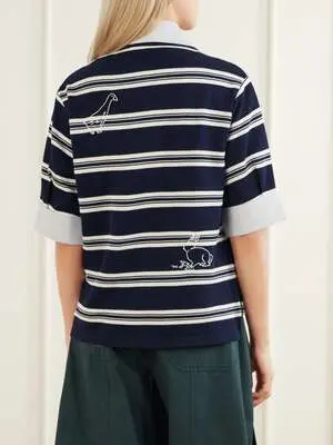 Sea Mina Embroidered Striped Polo Shirt