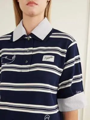 Sea Mina Embroidered Striped Polo Shirt