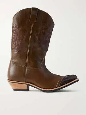 Our Legacy Floral Consultant Croc-effect Trimmed Leather Ankle Boots