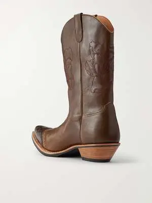 Our Legacy Floral Consultant Croc-effect Trimmed Leather Ankle Boots