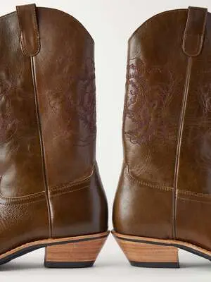 Our Legacy Floral Consultant Croc-effect Trimmed Leather Ankle Boots