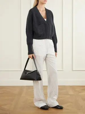 Le Kasha Monaco Cropped Ribbed Cashmere Cardigan - Gray