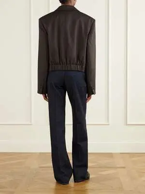 Tibi Wool-blend Herringbone Cropped Blazer