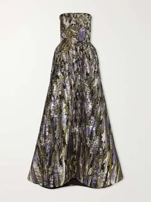 Elie Saab Strapless Embroidered Sequined Tulle Gown - Multi