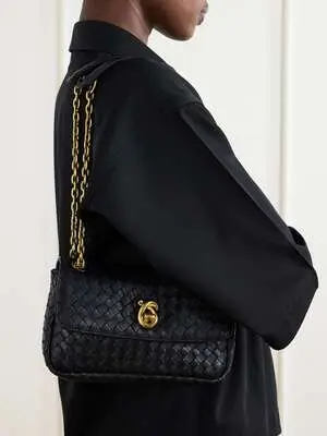 Bottega Veneta Intrecciato Leather Shoulder Bag - Black