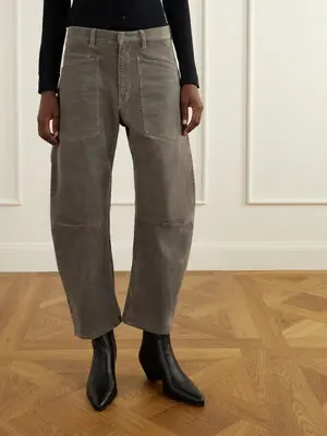 NILI LOTAN Shon Cotton-blend Corduroy Tapered Pants - Gray