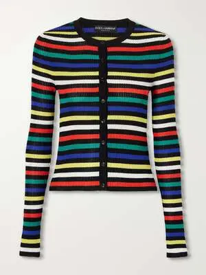 Dolce & Gabbana Ribbed Striped Silk Cardigan