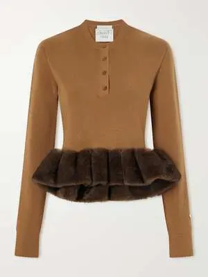 Stella McCartney Shearling-trim Wool-blend Cardigan - Camel