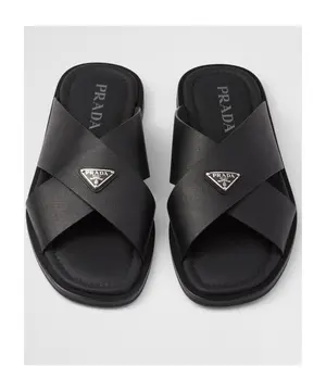 Prada Saffiano Leather Crisscross Slides