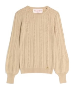Valentino Garavani Valentino Crewneck Jumper With Logo Plaque Beige