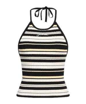 GANNI Striped Ribbed Halterneck Cropped Top