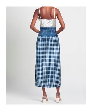 Tory Burch Two-tone Checked Pleated Maxi Skirt With Side Slit