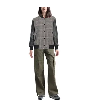 Rag & Bone Plaid Baseball Jacket With Leather Sleeves